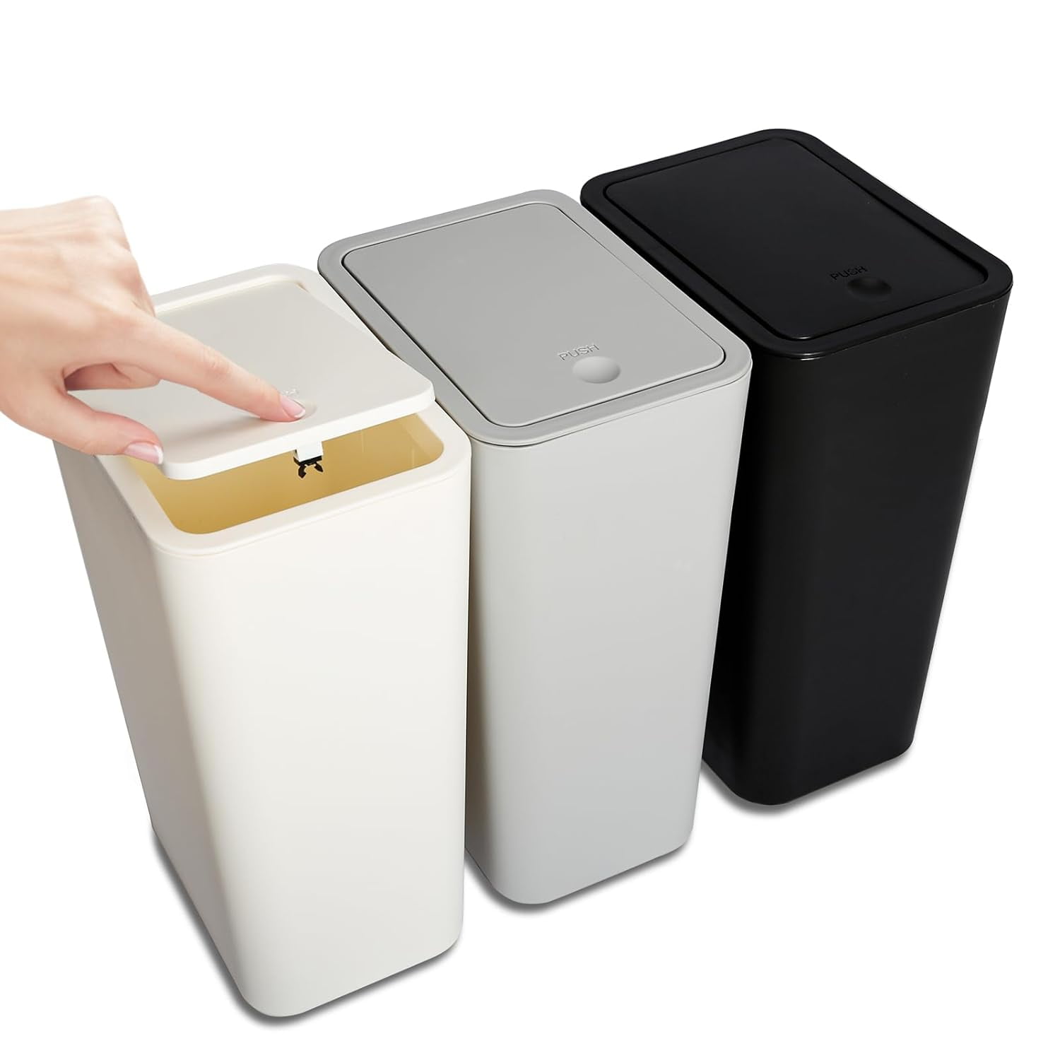 Wellsay 3 Pack 10L / 2.6 Gallon Small Trash Can with Lid,Bathroom ...