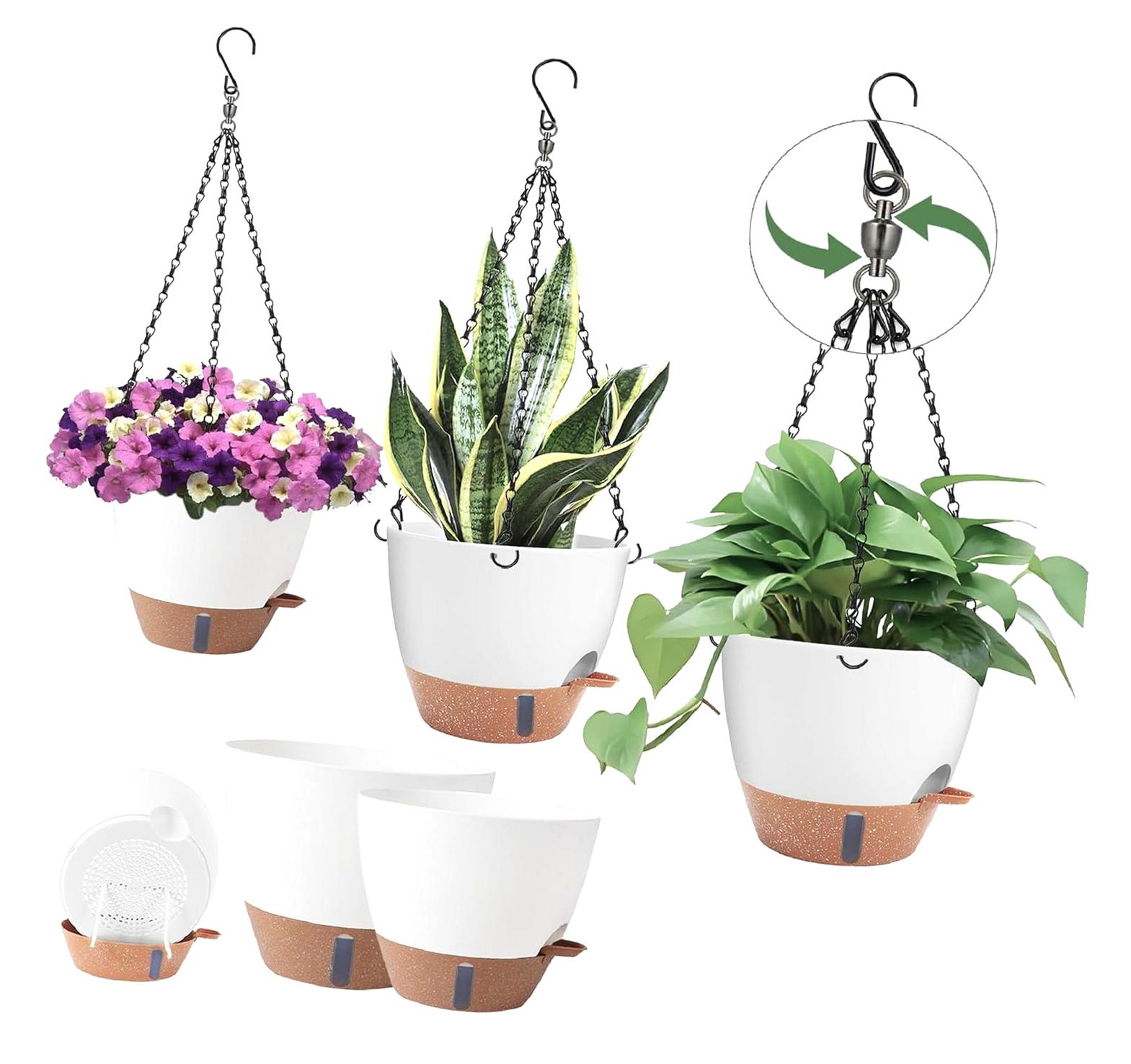 Wellsay 3 Pack 20" Swivel Hanging Baskets Chains with Pot Hanging ...
