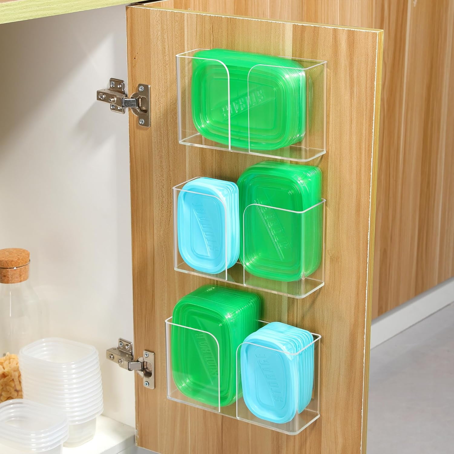 Wellsay 3 Pack Acrylic Lid Organizers Inside Cabinet, Adhesive Cabinet ...