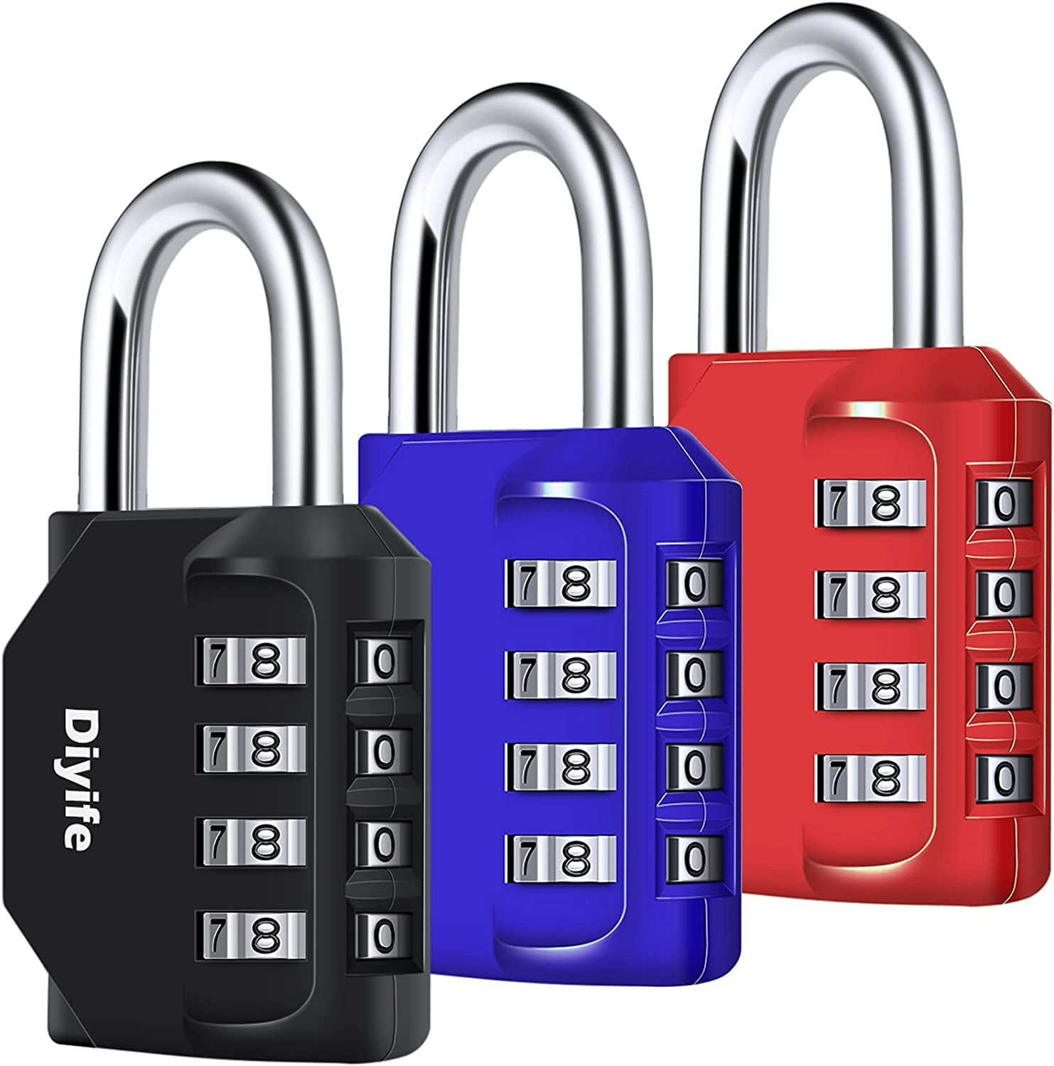 Wellsay 3 Pack Combination Padlock, 4 Digit Combination Lock Outdoor ...