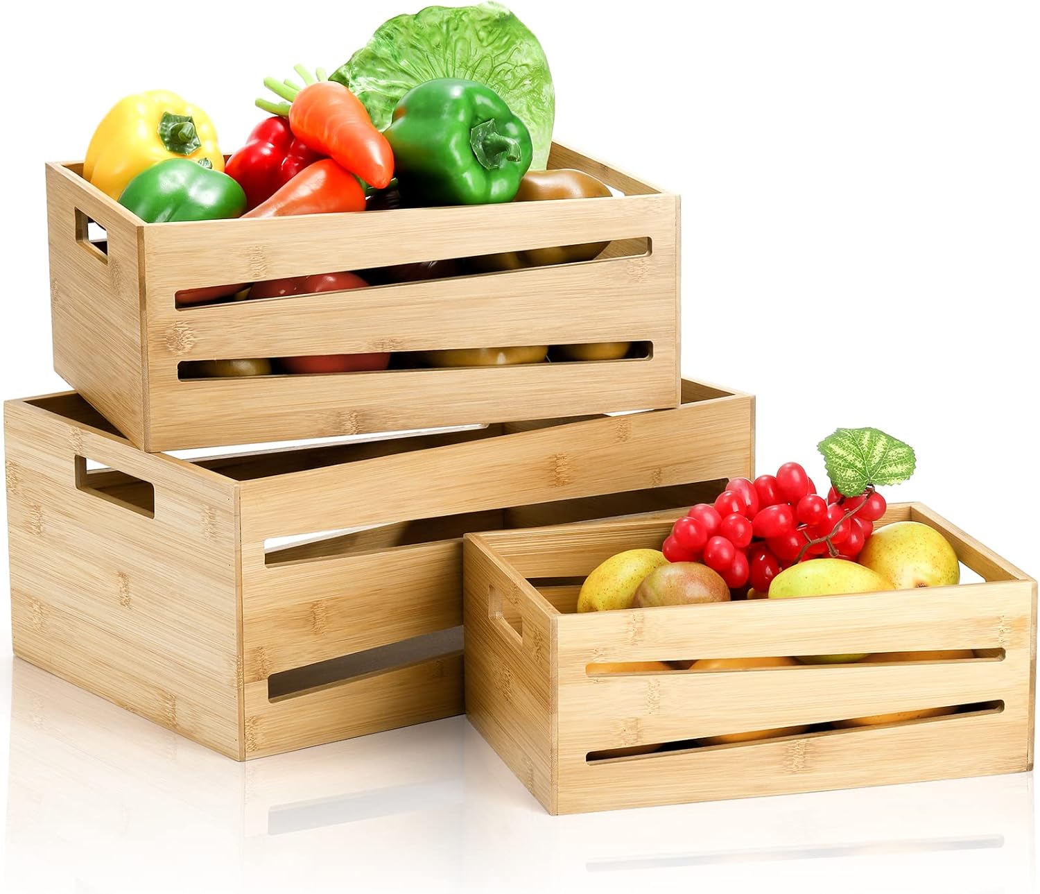 Wellsay 3 Pack Wooden Storage Crates, Rustic Nesting Container Bin with ...