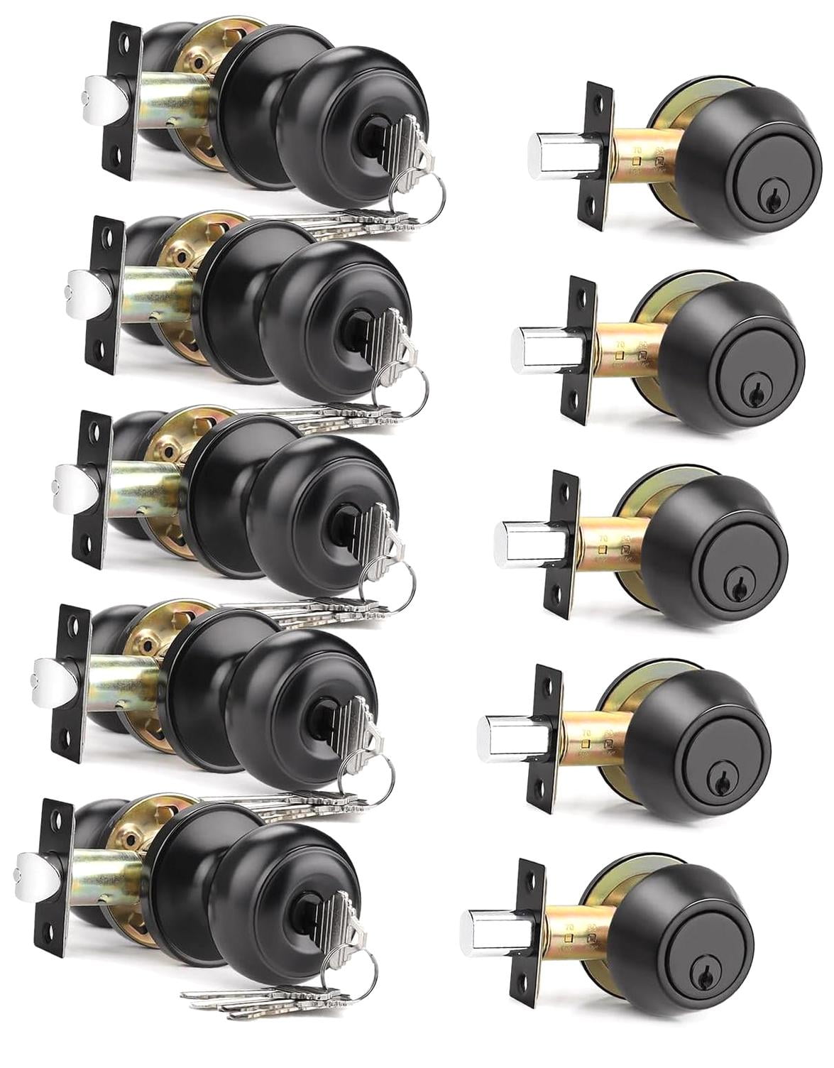 Wellsay 3-Piece Keyed Alike Door Knob and Single Cylinder Deadbolt ...