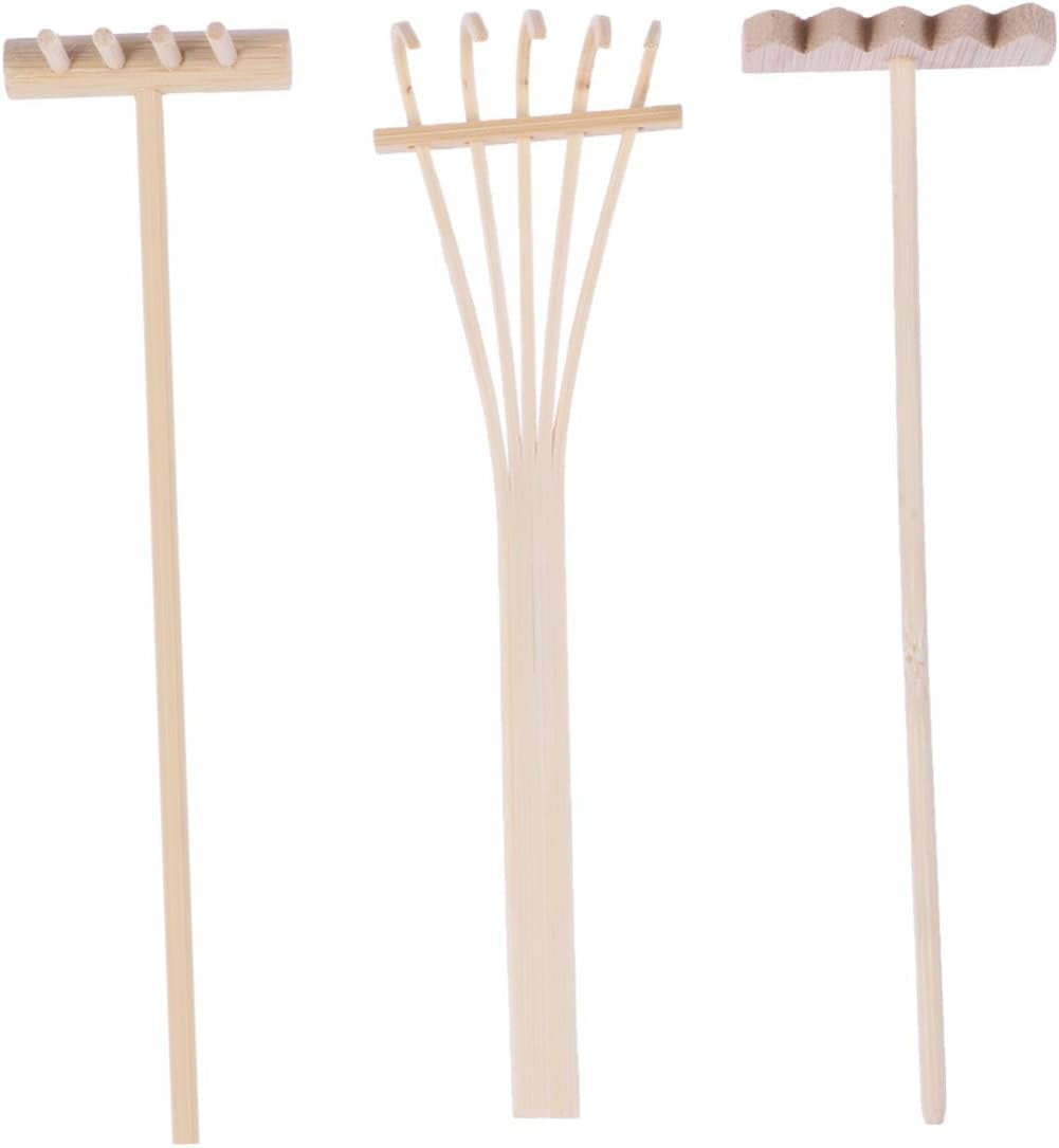 Wellsay 3-Piece Mini Rake Zen Garden Sand Tool Set Natural Bamboo ...
