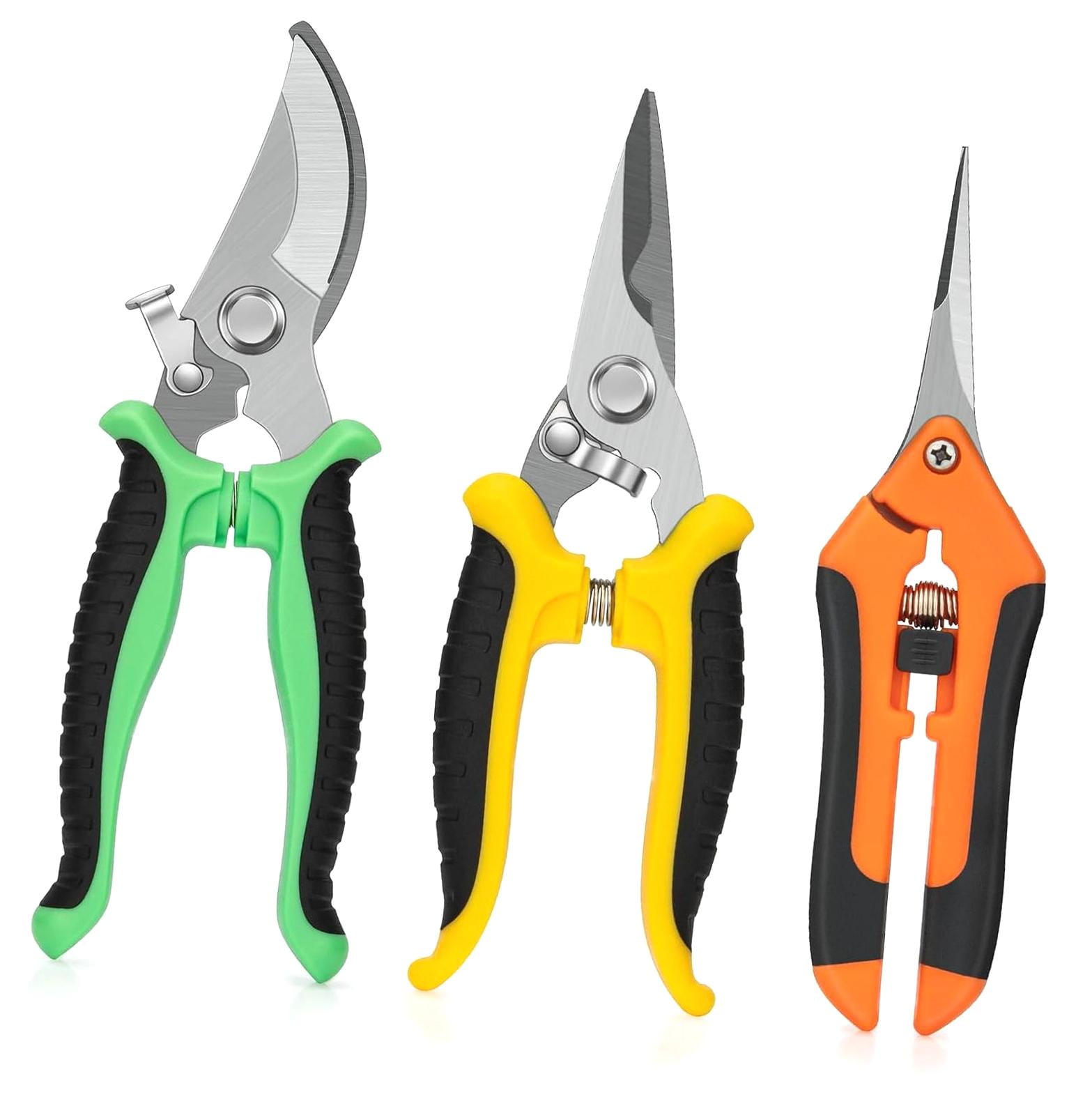 Wellsay 3-Piece Stainless Steel Pruning Scissors & Garden Shears, High ...