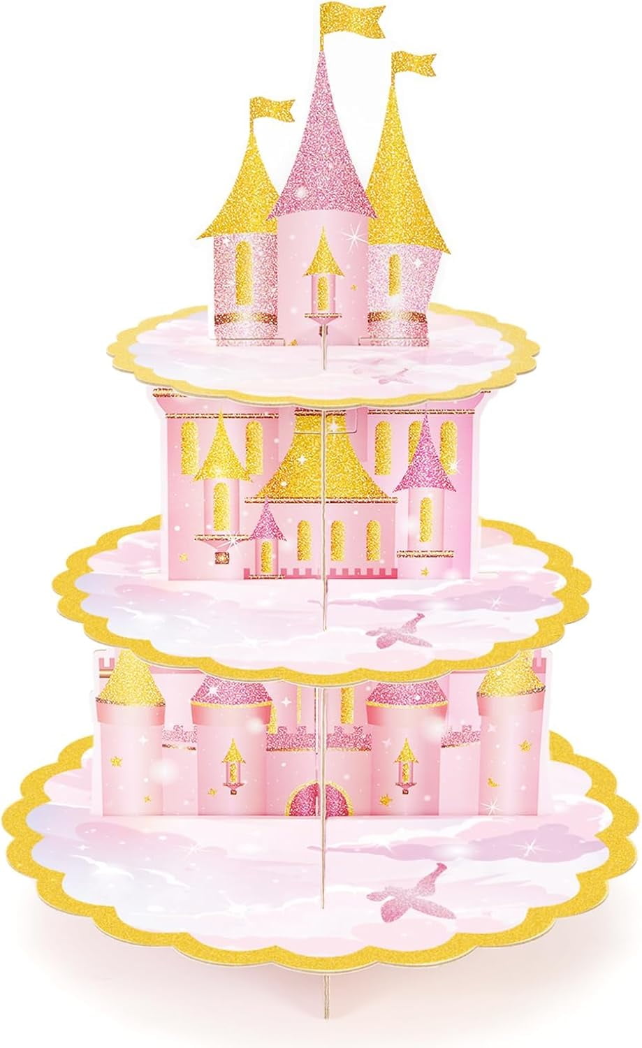 Wellsay 3 Tier Birthday Cupcake Stand - Party Cardboard Cupcake Holder ...