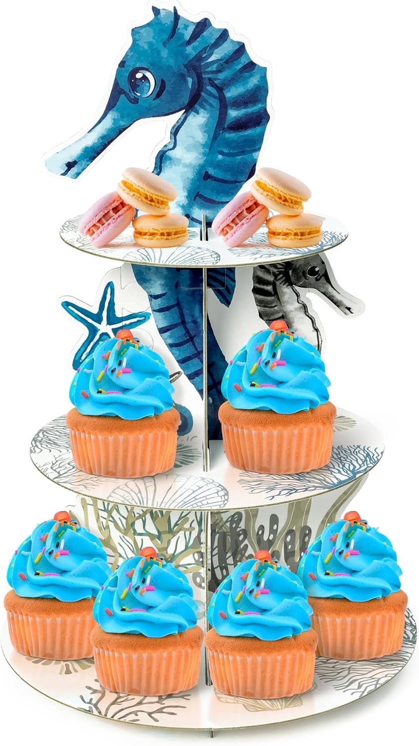 Wellsay 3 Tier Coastal Party Cupcake Stand Decoration Summer Holiday ...