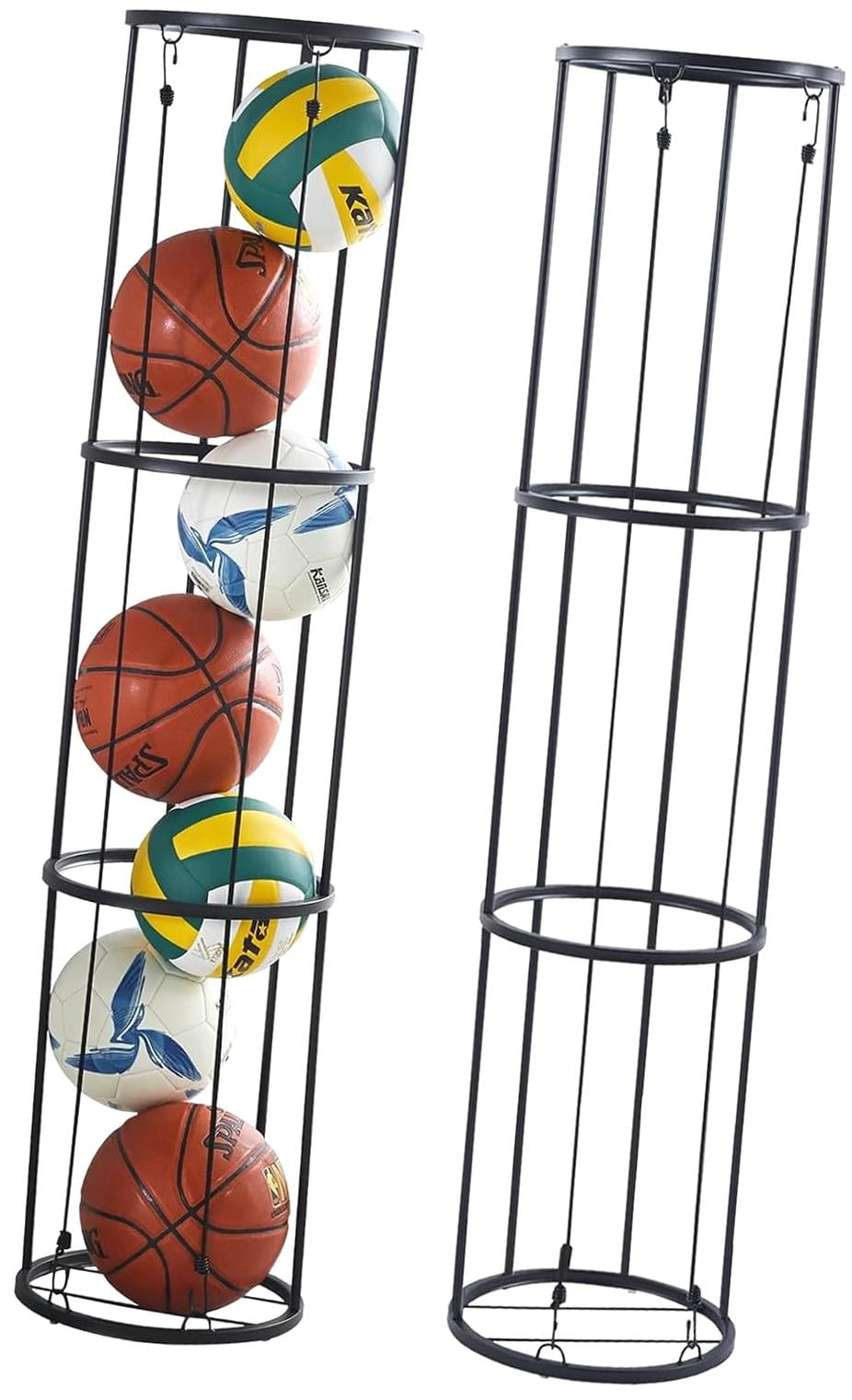 Wellsay 3 Tier Garage Ball Organizer, Wall-Mounted Vertical Ball Rack ...