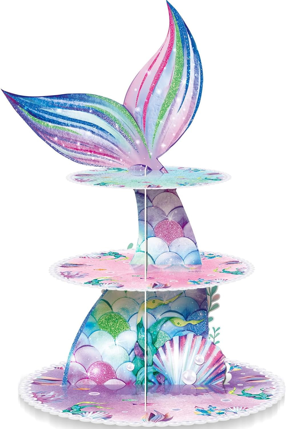 Wellsay 3 Tier Mermaid Cupcake Stand Party Decorations Mermaid Theme ...