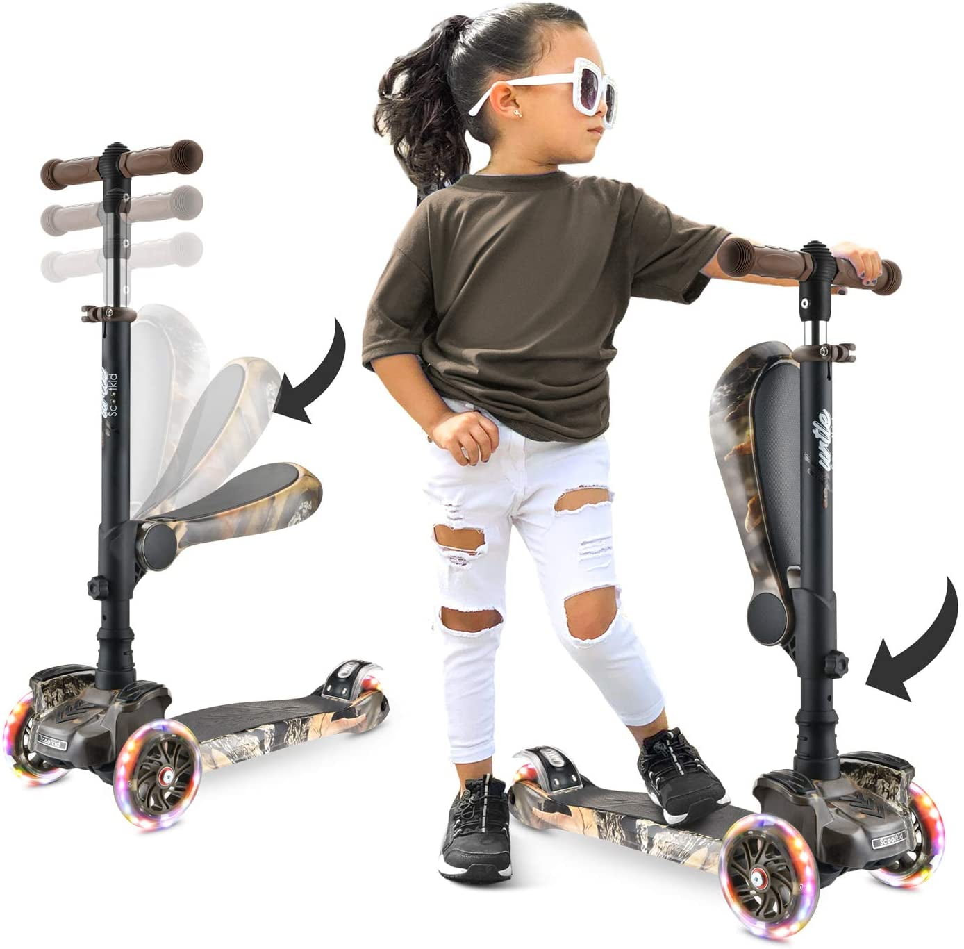 Wellsay 3-Wheeled Scooter for Kids - Wheel LED Lights, Adjustable Lean ...