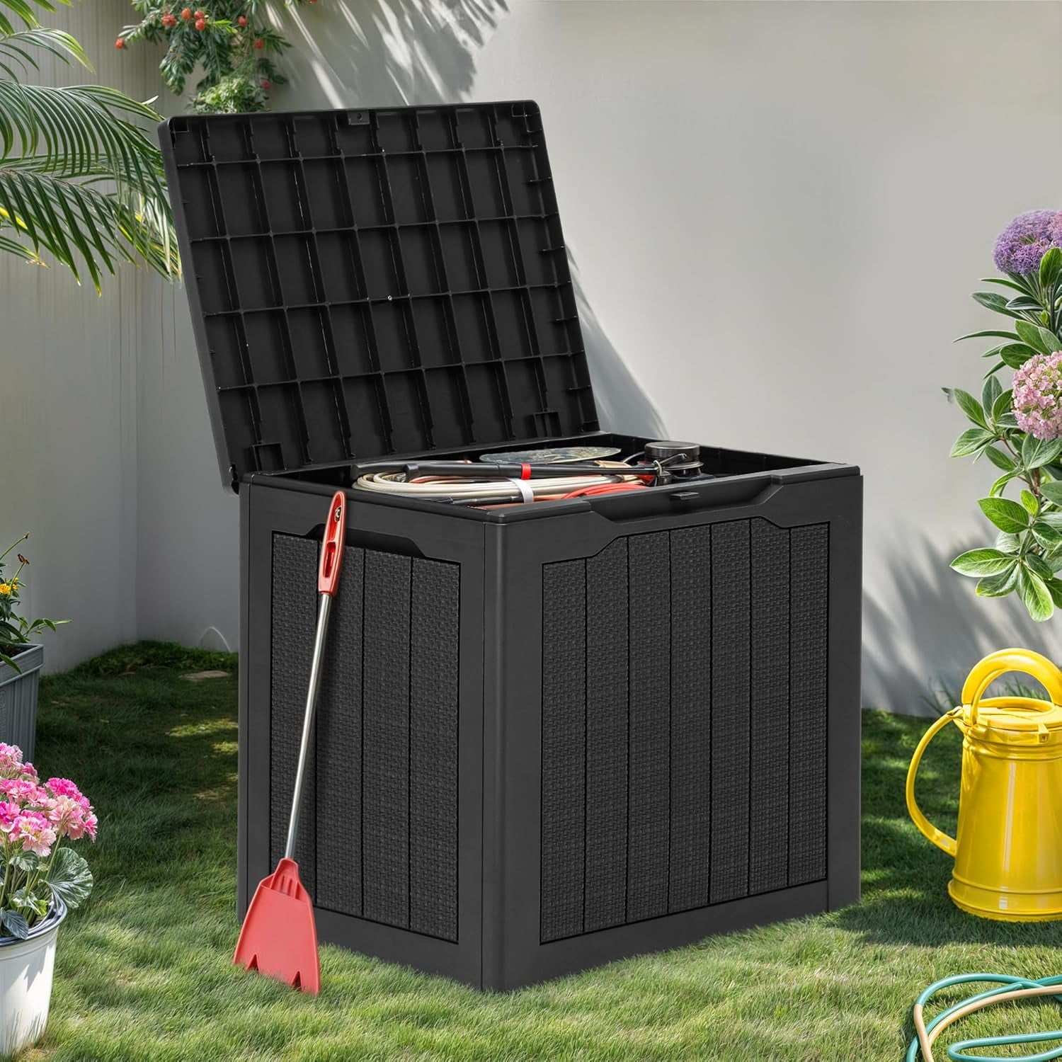 Wellsay 30 Gallon Resin Deck Box, Weather Resistant Outdoor Rattan ...