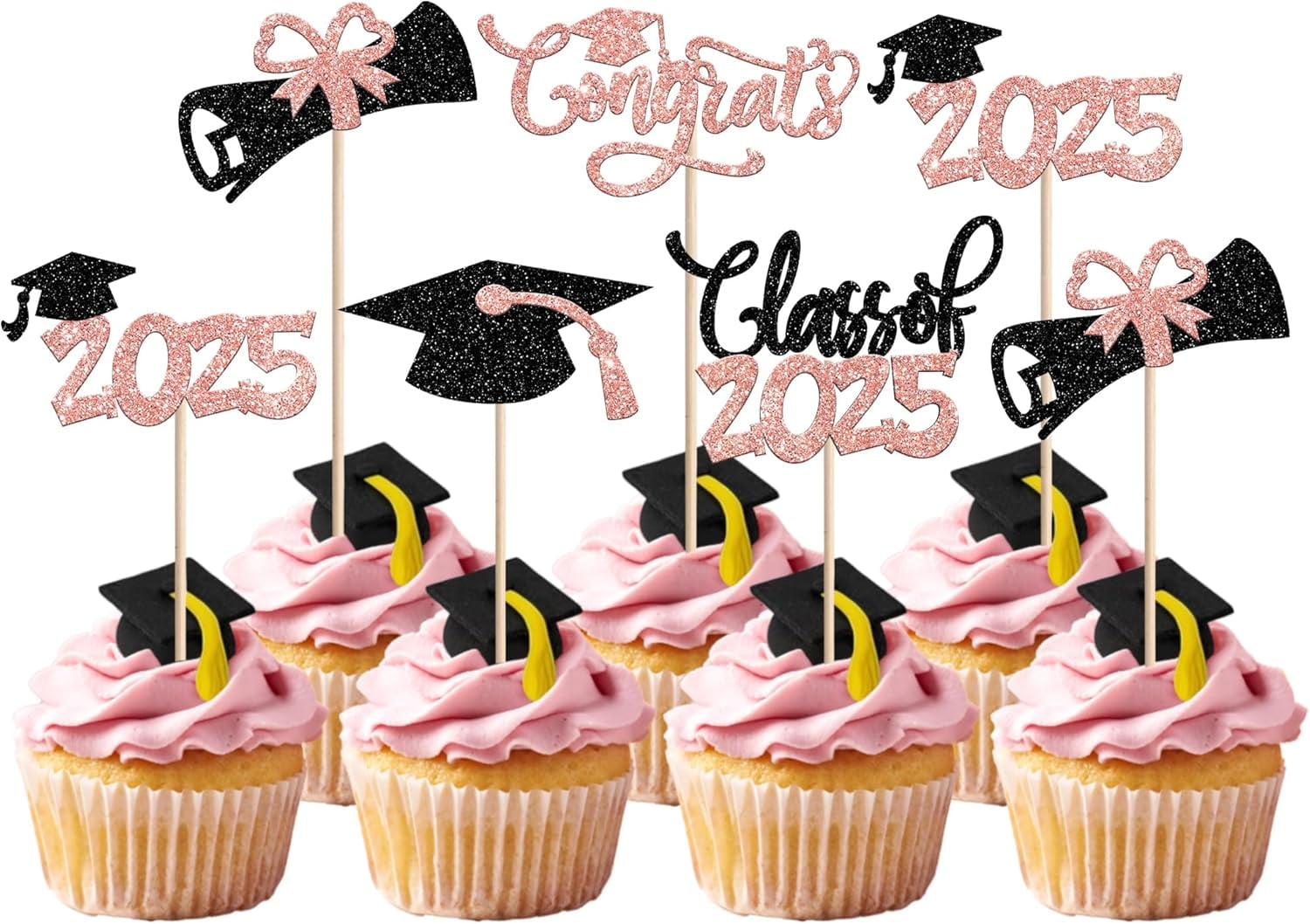Wellsay 30 PCS 2025 Graduation Cupcake Tors Glitter Diploma 2025 ...