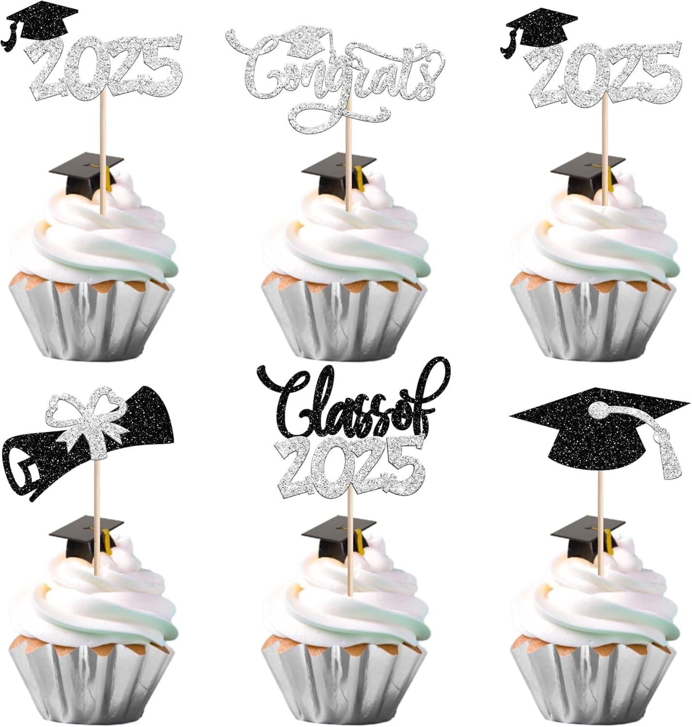 Wellsay 30 PCS 2025 Graduation Cupcake Tors Glitter Diploma 2025 ...
