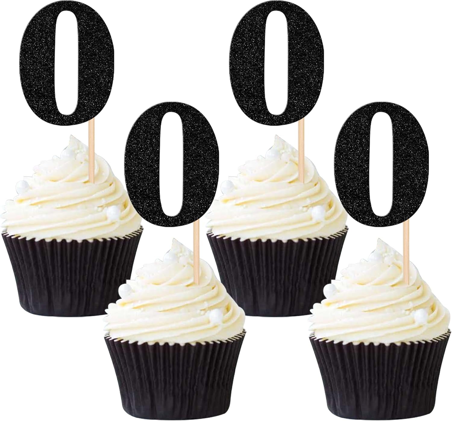 Wellsay 30 PCS Number 0 Cupcake Tors Glitter Month Birthday Cupcake Picks for Baby Shower Kids ...