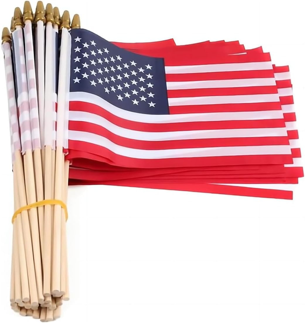 Wellsay 30 Pack Small Flags Stick 5x8 Inch/ US Flags/ Hand Held Stick ...