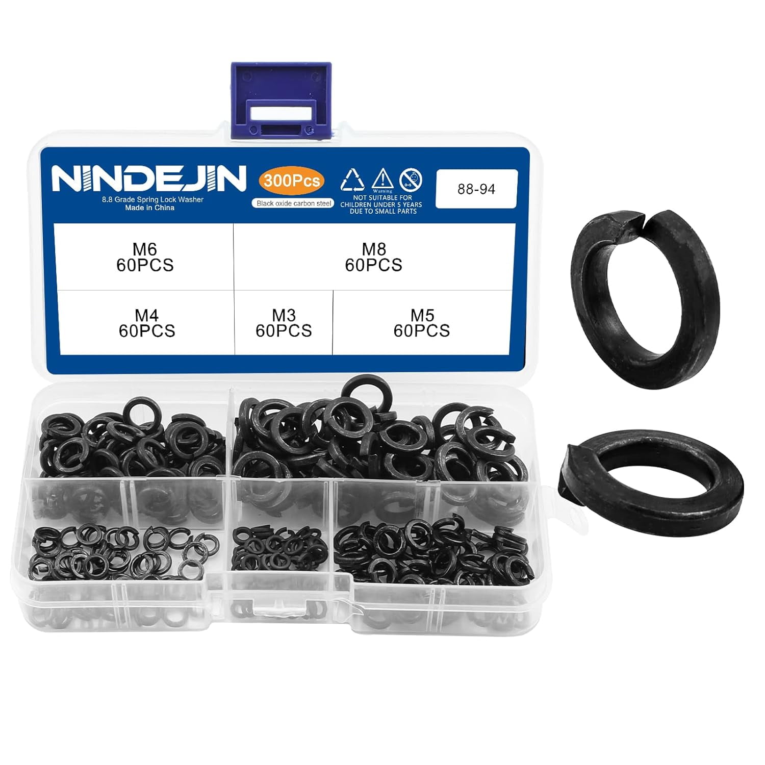 Wellsay 300 Pcs Spring Lock Washers Assortment Kit, M3 M4 M5 M6 M8 ...