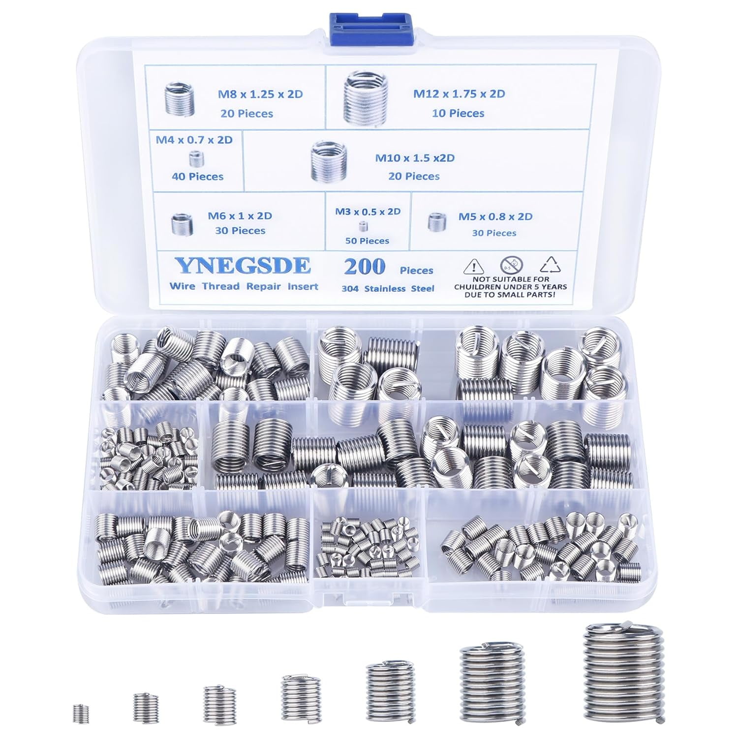 Wellsay 304 Stainless Steel Helical Coiled Metric Thread Repair Kit ...