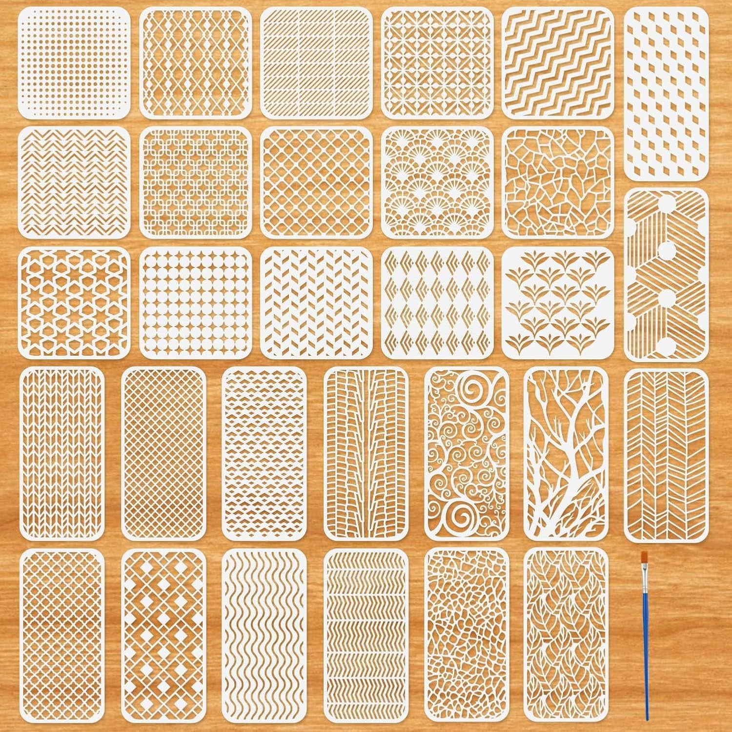 Wellsay 30Pcs Geometric Stencils for Painting, Texture Stencils for ...