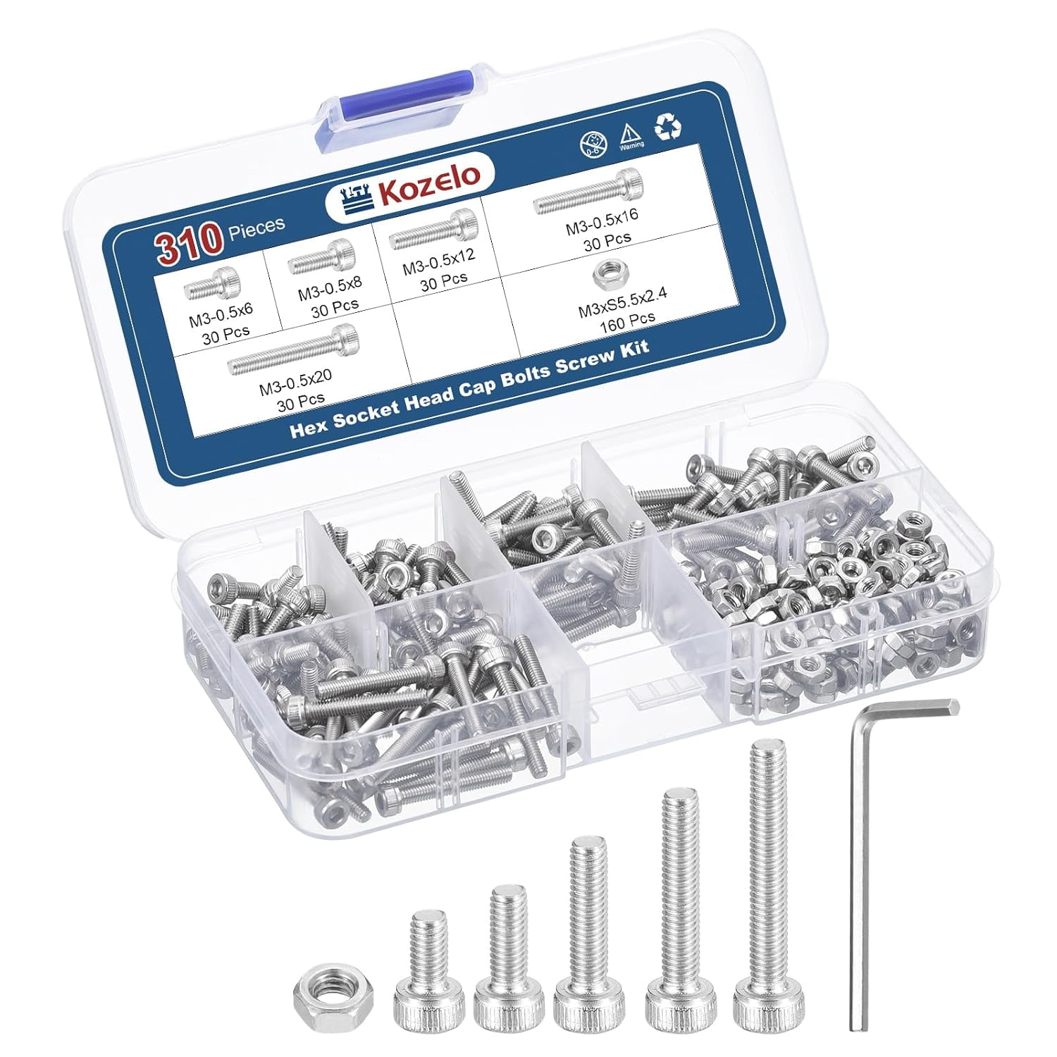 Wellsay 310pcs M3 Socket Head Cap Screws Bolts Nuts Assortment Kit ...
