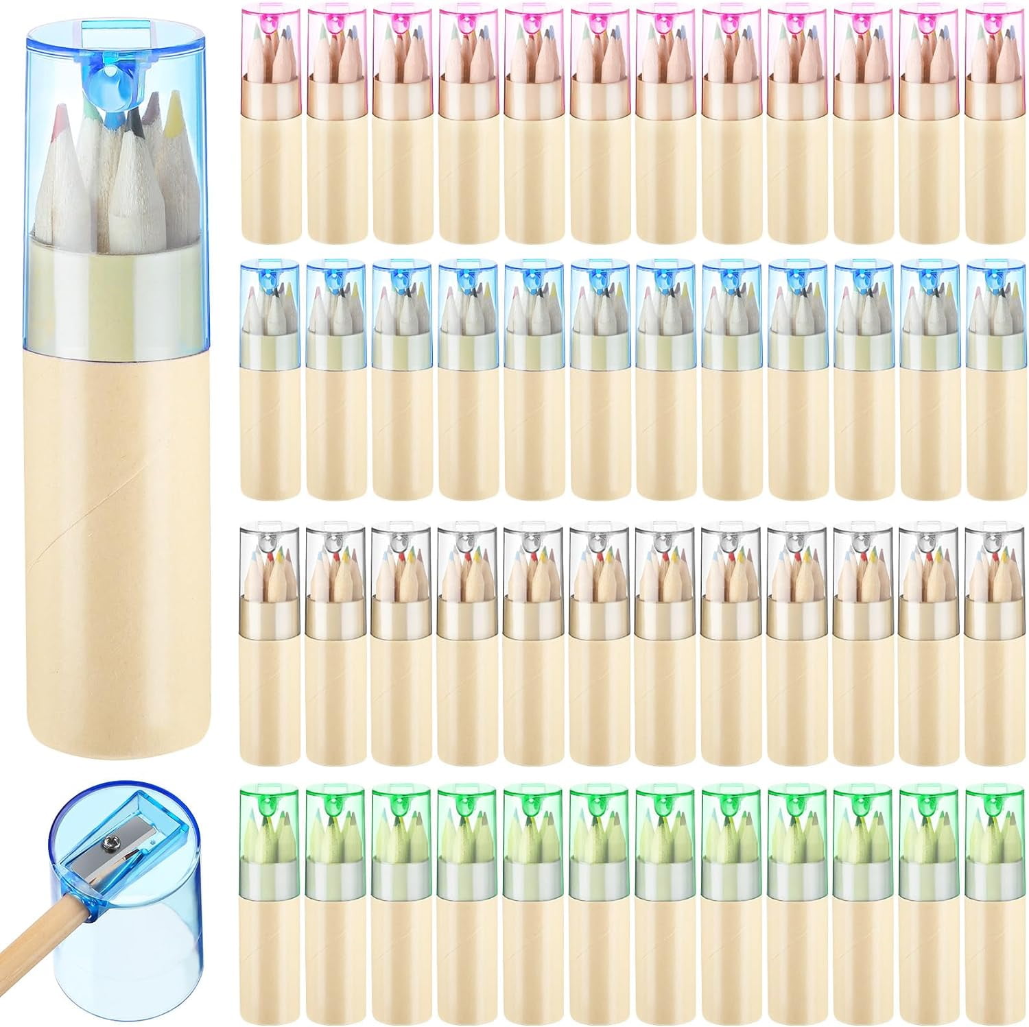 Wellsay 32 Pack Mini Colored Pencils Bulk with Sharpener Portable ...