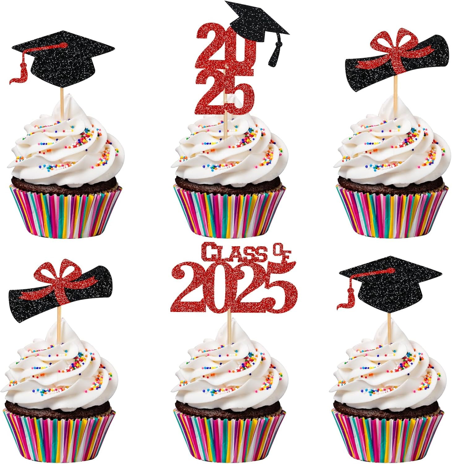 Wellsay 32Pcs Graduation Cupcake Tors 2025 Red Class Of 2025 Graduation ...