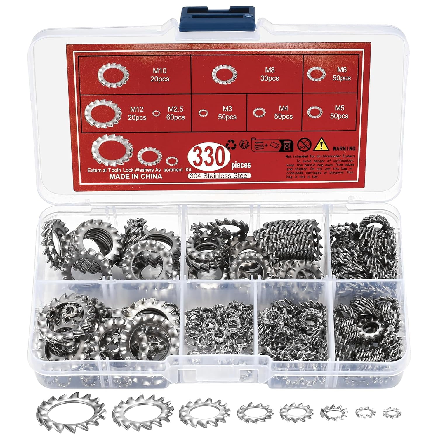 Wellsay 330 Pcs External Tooth Star Lock Washers, Stainless Steel ...