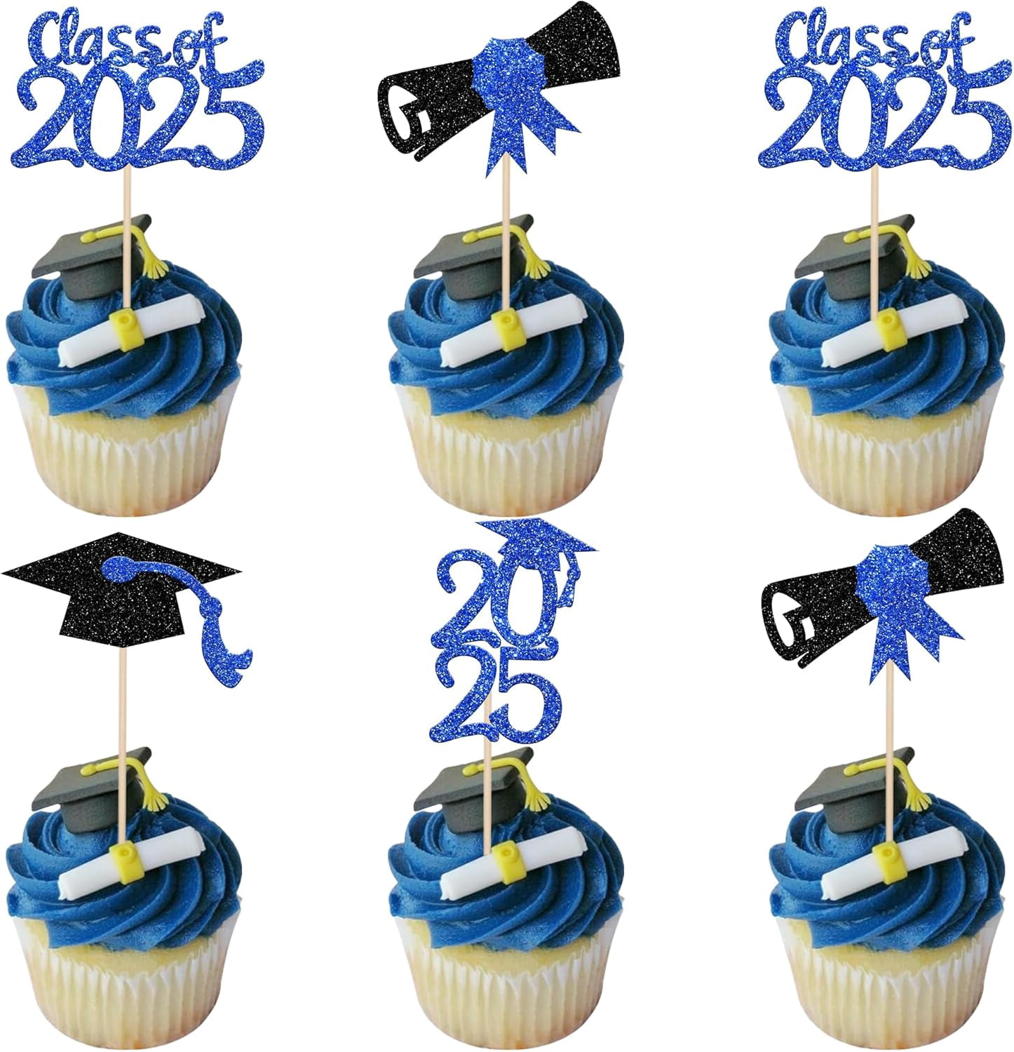 Wellsay 36 PCS 2025 Graduation Theme Cupcake Tors Glitter Class of 2025 ...