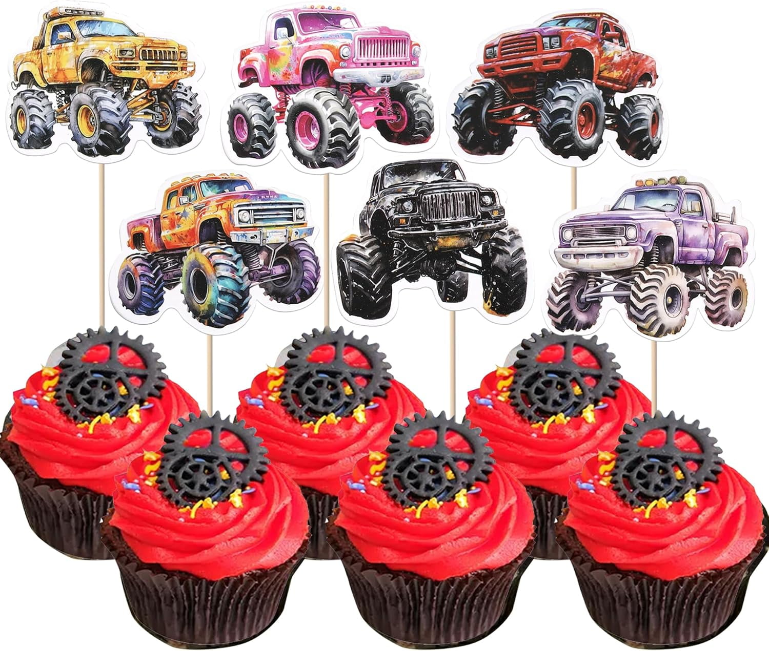 Wellsay 36 Pack Truck Car Cupcake Tors Off-road Car Birthday Cupcake ...