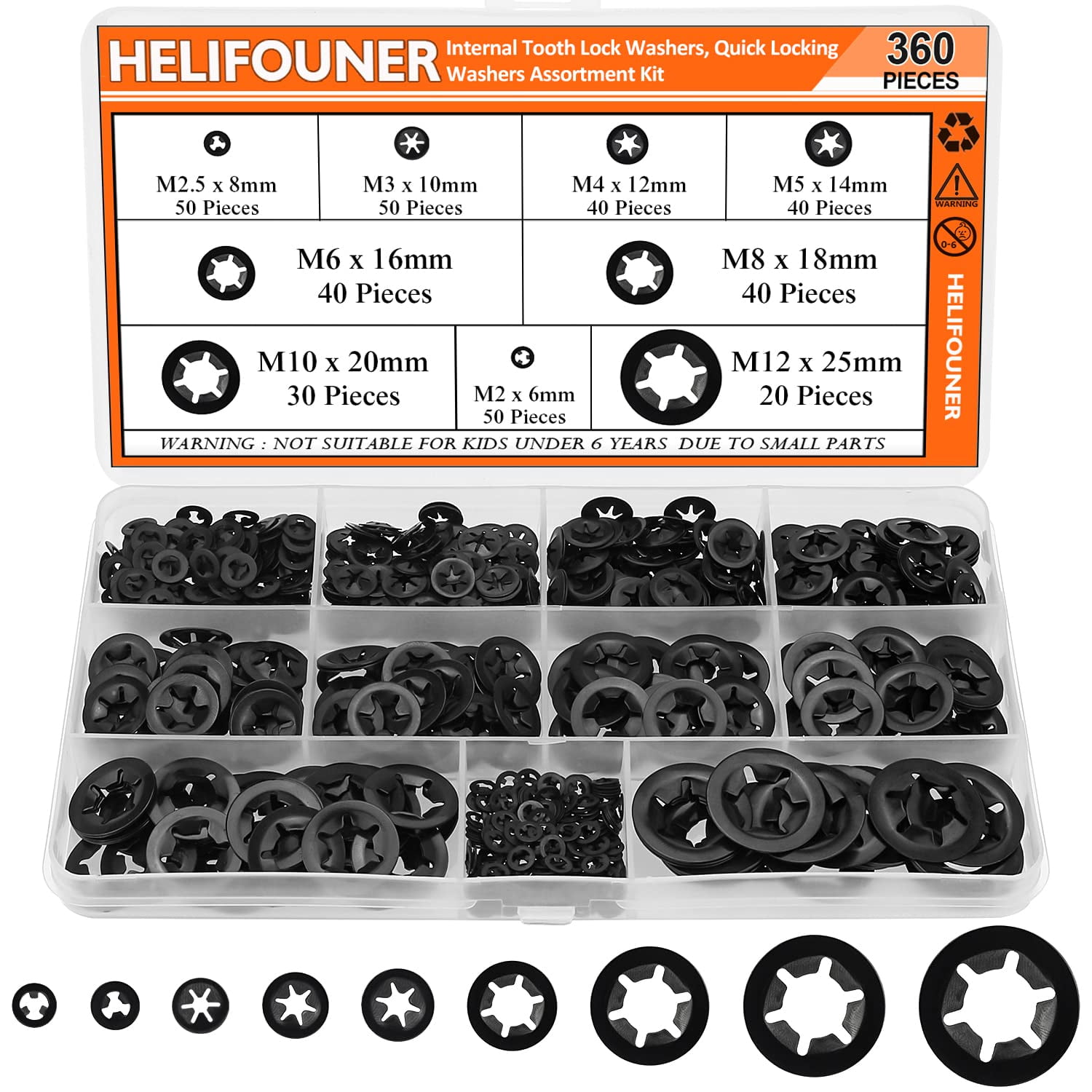 Wellsay 360 Pieces 9 Sizes Internal Tooth Star Lock Washers, Quick ...