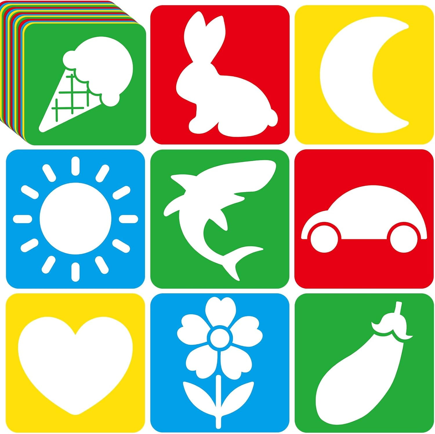 Wellsay 36pcs Drawing Stencils for Kids 8 Inch Sidewalk Chalk Stencils ...