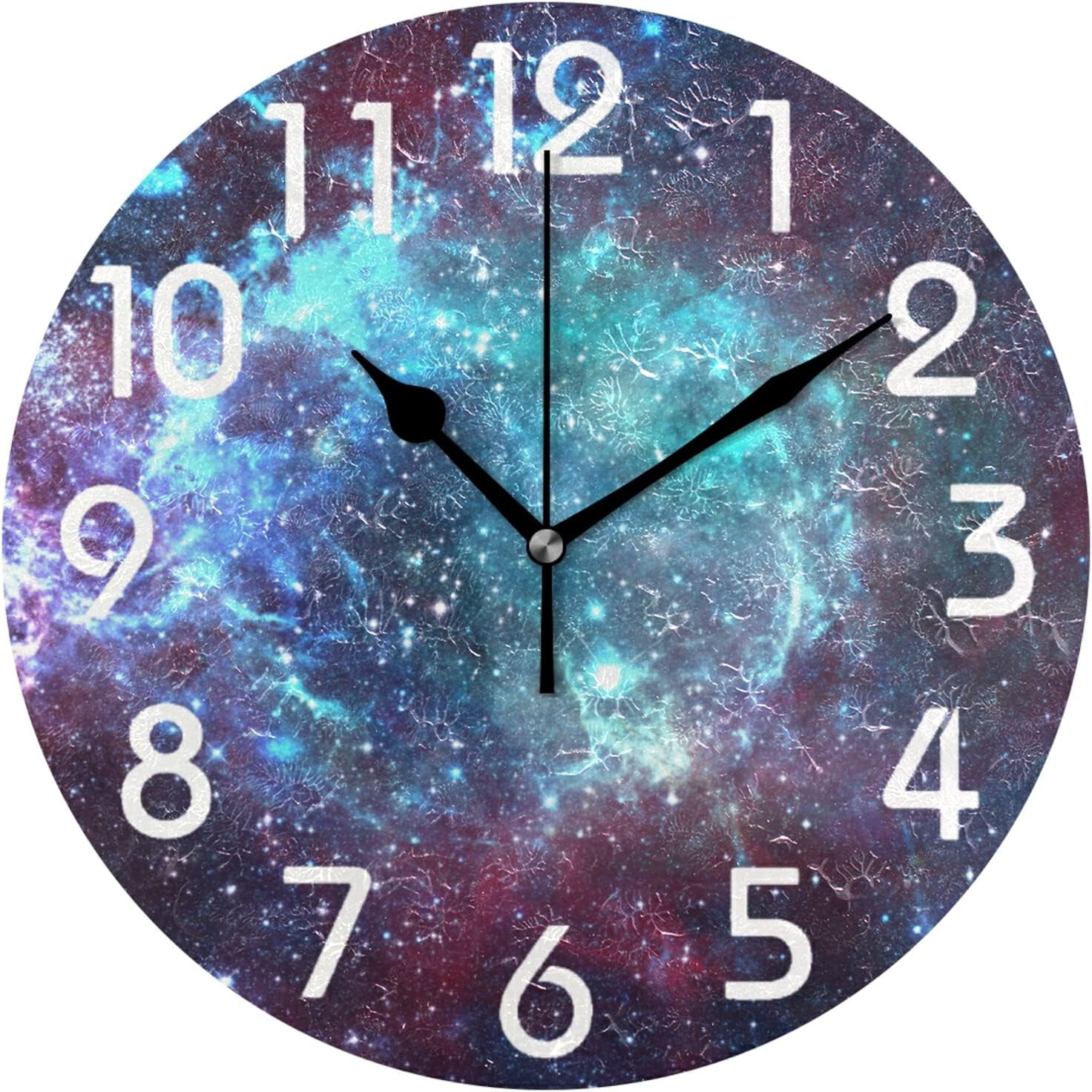 Wellsay 3D Space Nebula Round Wall Clock, 9.5 Inch Battery Operated ...