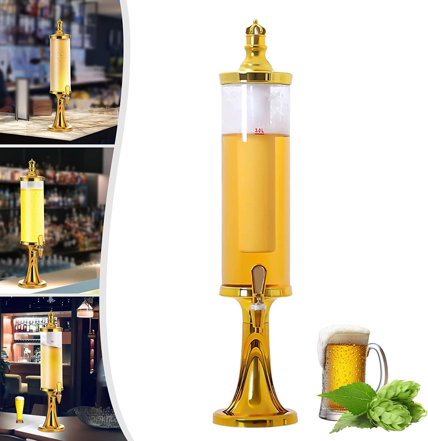 Wellsay 3L Beer Tower Dispenser 100 oz, Clear Brage Tower Dispenser ...