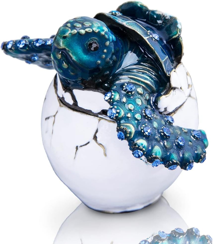 Wellsay 3inch Bejeweled Enamel Sea Turtle Trinket Box with Spling ...