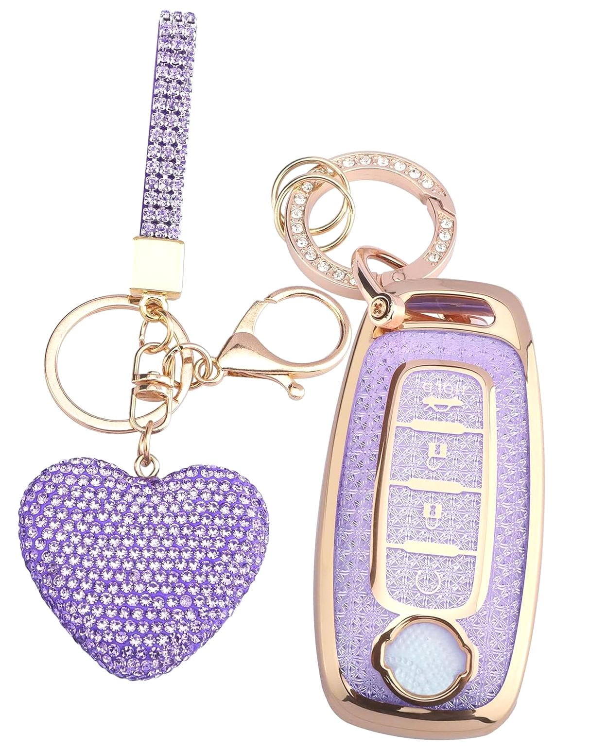 Wellsay 4-Button Key Fob Cover with Diamond Heart Keychain, TPU Car Key ...