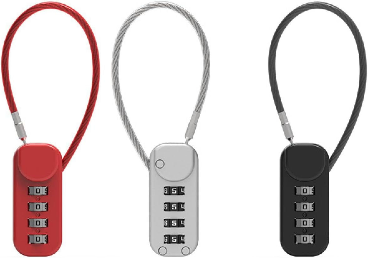 Wellsay 4-Digit Cable Combination Lock with 5-50 Retractable Steel Cable, Resettable Password ...