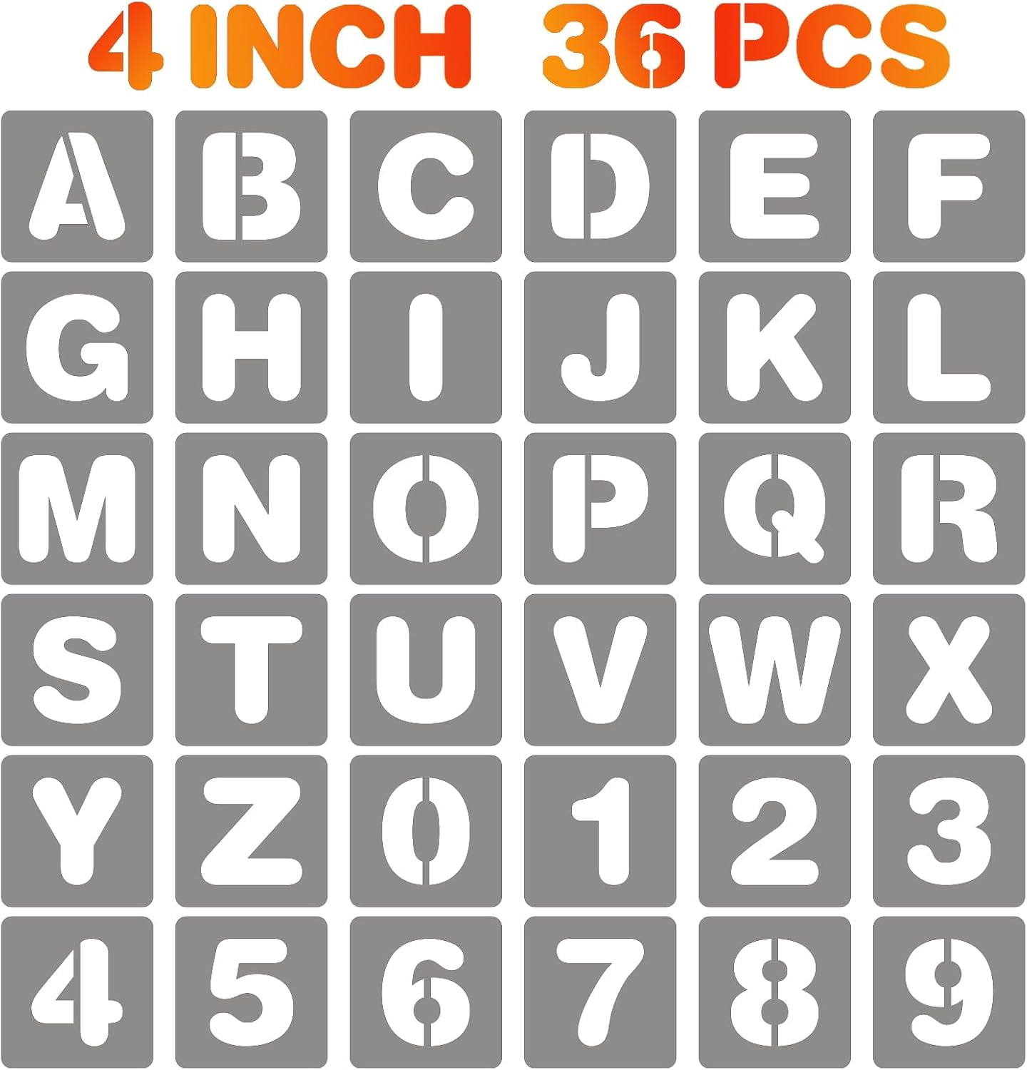 Wellsay 4 Inch Letter and Number Stencils, 36 Pcs Reusable Plastic ...