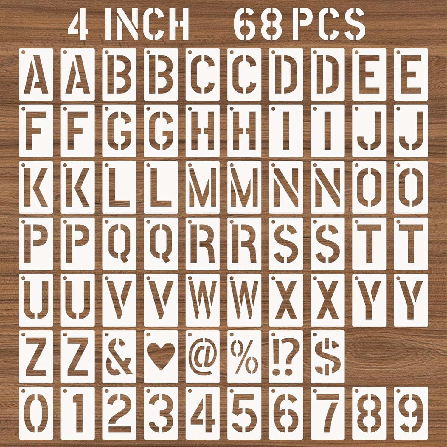 Wellsay 4 Inch Letter and Number Stencils, 68 Pcs Reusable Plastic ...