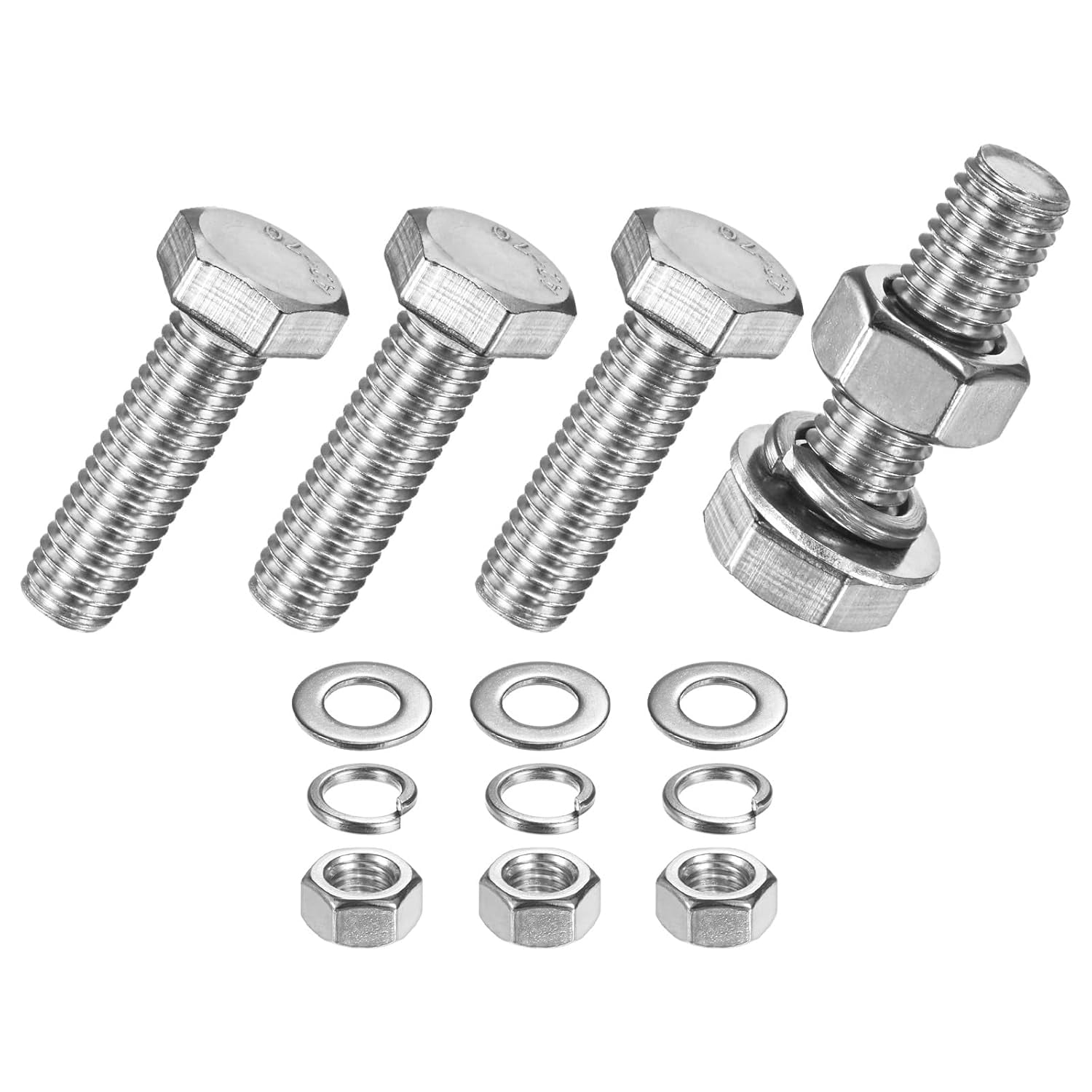 Wellsay 4-Pack Hex Head Screw Bolt with Nuts Flat & Lock Washers ...