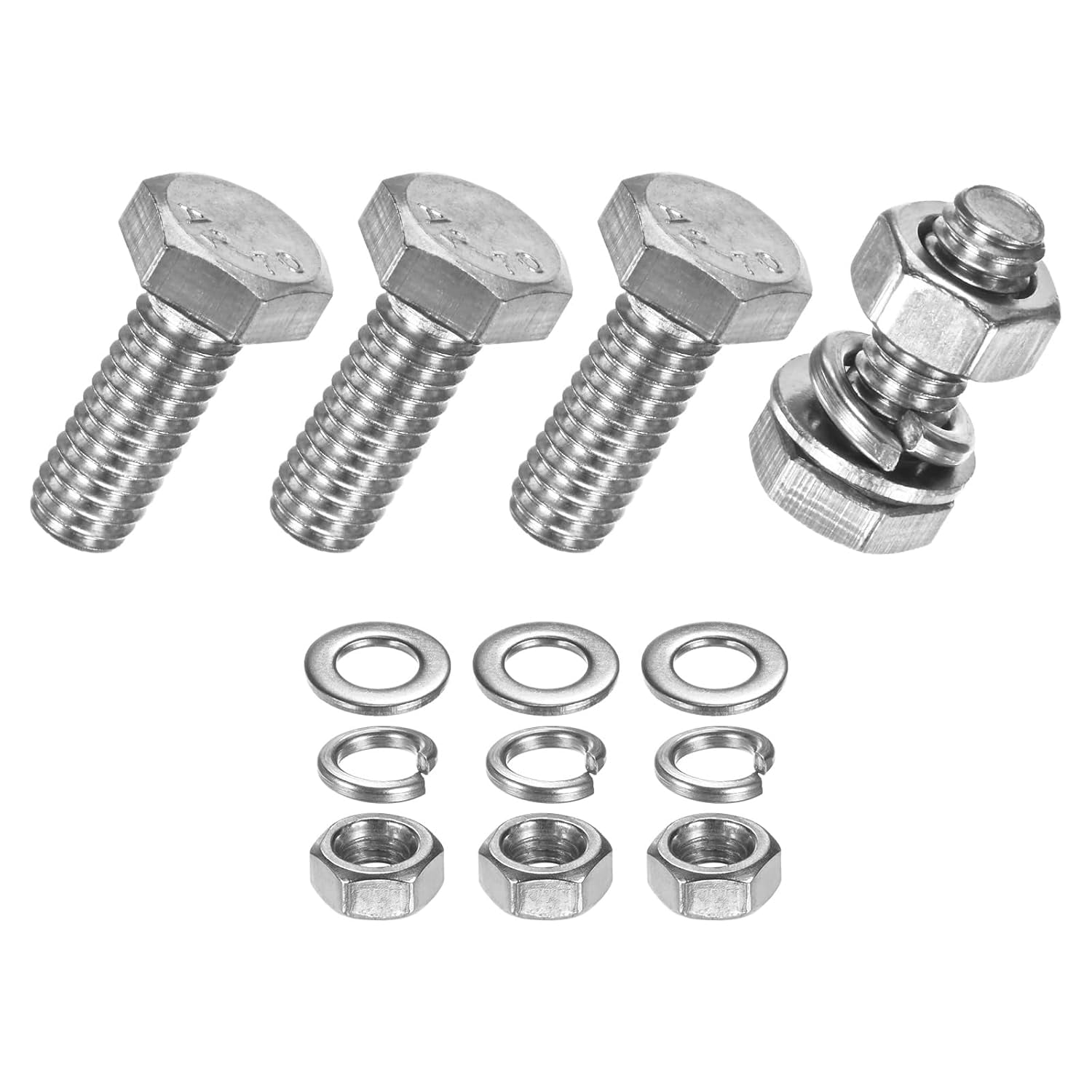 Wellsay 4-Pack Hex Head Screw Bolt with Nuts Flat & Lock Washers ...