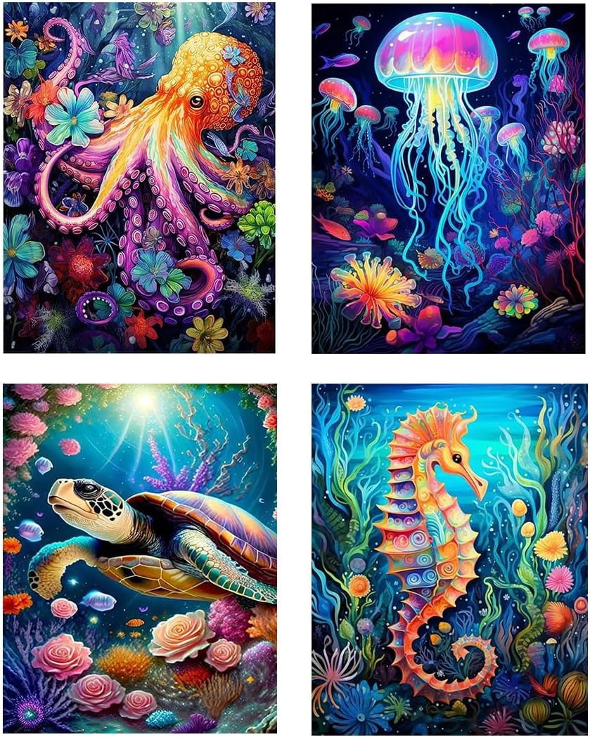 Wellsay 4 Pack Marine Animal Stamped Cross Stitch Kits - Octopus ...