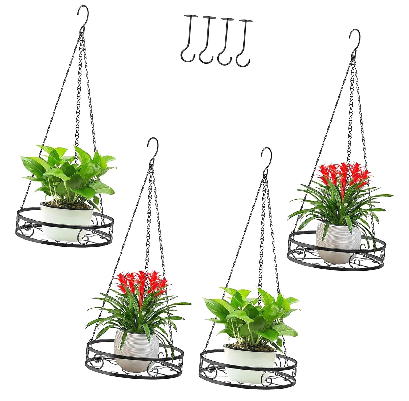 Wellsay 4-Pack Metal Hanging Planters for Outdoor Plants - Hanging ...