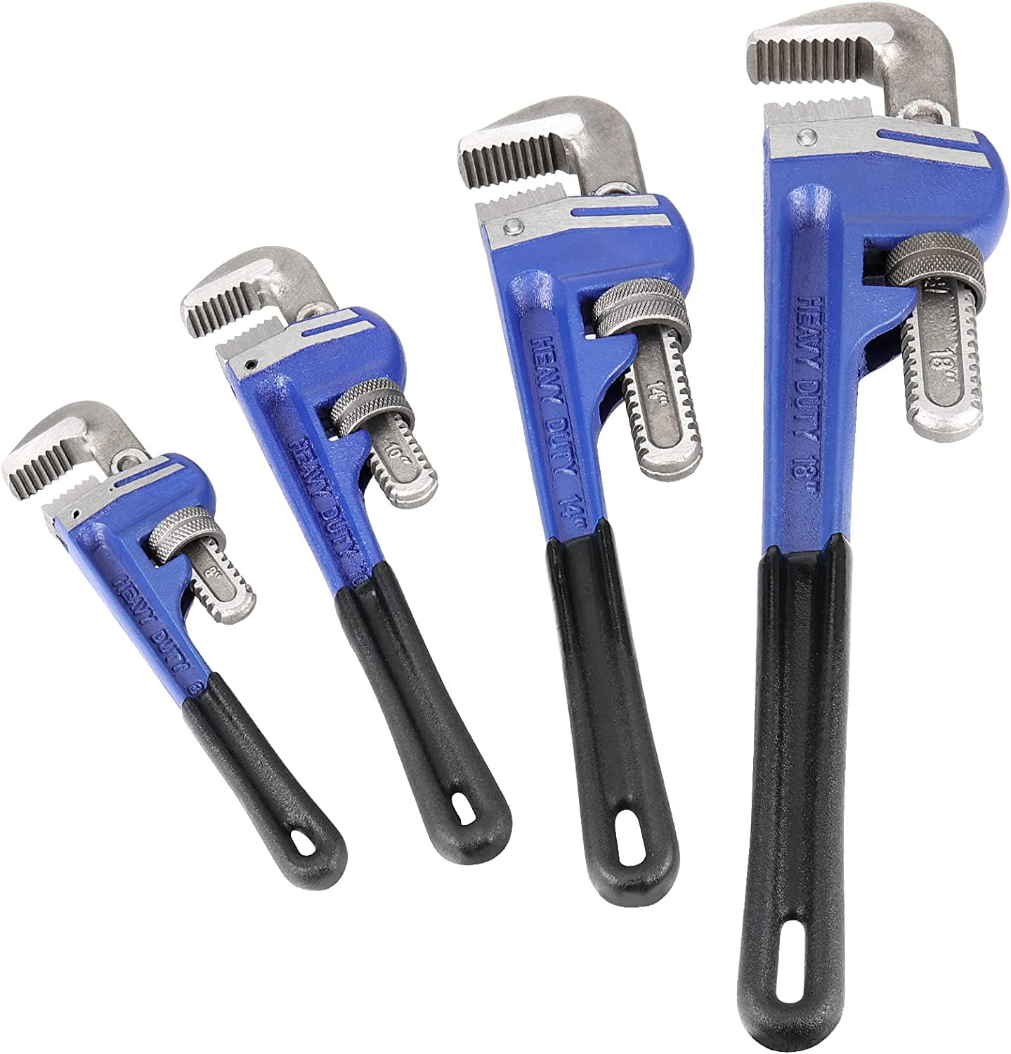 Wellsay 4 Pack Pipe Wrench Set 8, 10, 14, 18 Inches Adjustable Plumbing ...