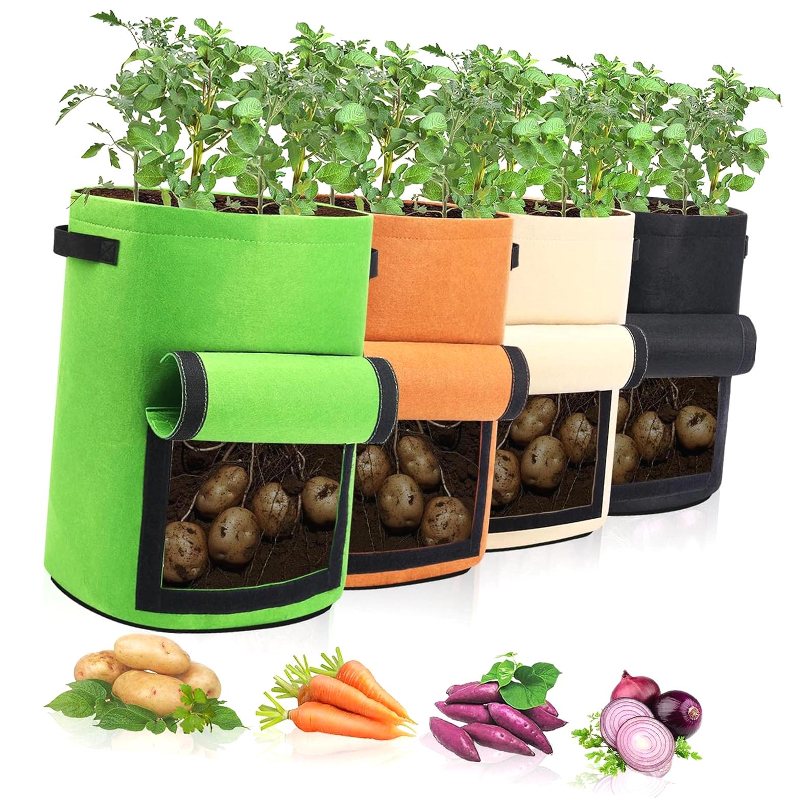 Wellsay 4 Pack Potato Growing Bag with Flap 10 Gallon Planter Pots with ...