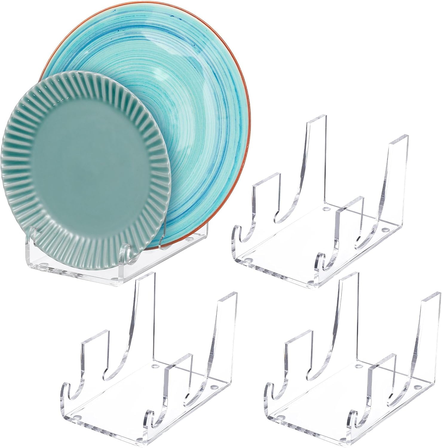 Wellsay 4 Pcs Plate Dinnerware Display Stand Acrylic Clear Plate Stand ...
