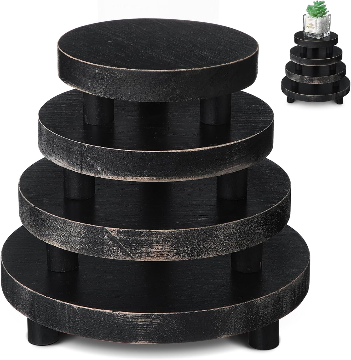 Wellsay 4 Pcs Wooden Risers for Display Wood Pedestal Stand Mini Tray ...