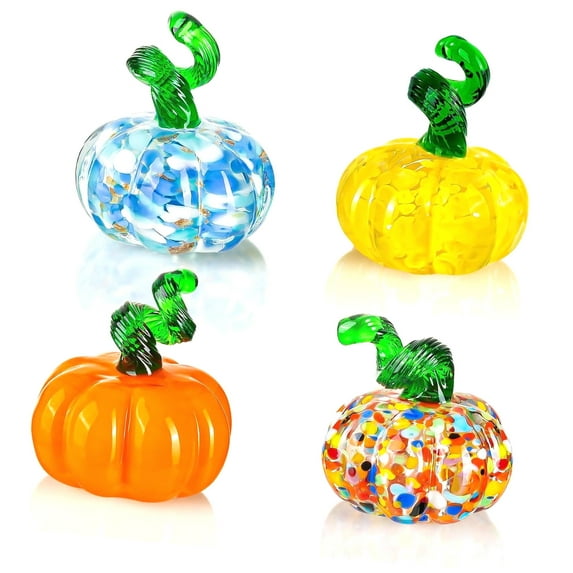 Wellsay 4-Piece Blown Pumpkin Decor, Thanksgiving Figurines, Pumpkin ...