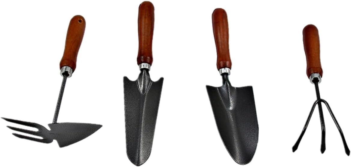 Wellsay 4-Piece Garden Tool Set Mini Rake Wooden Handle Planting Tool ...