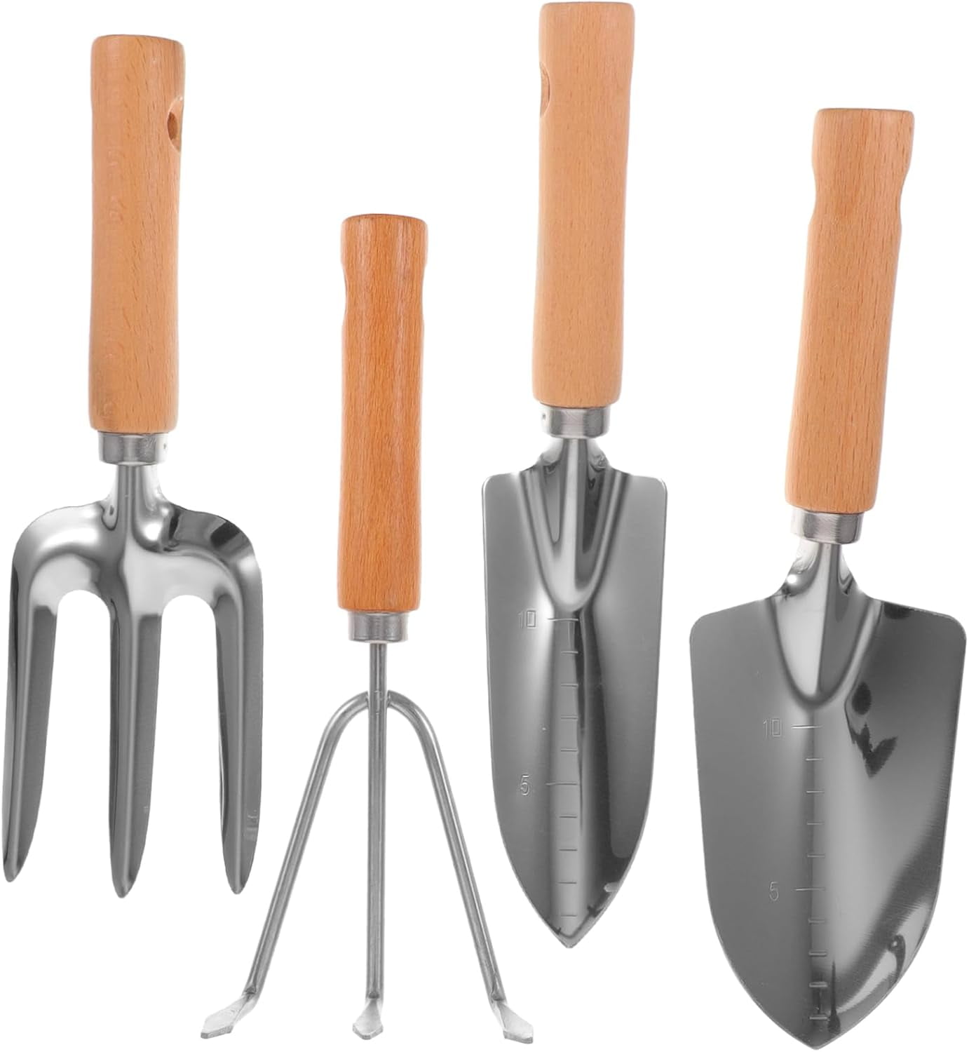 Wellsay 4-Piece Garden Tools Kit Stainless Steel Head and Wooden Handle ...
