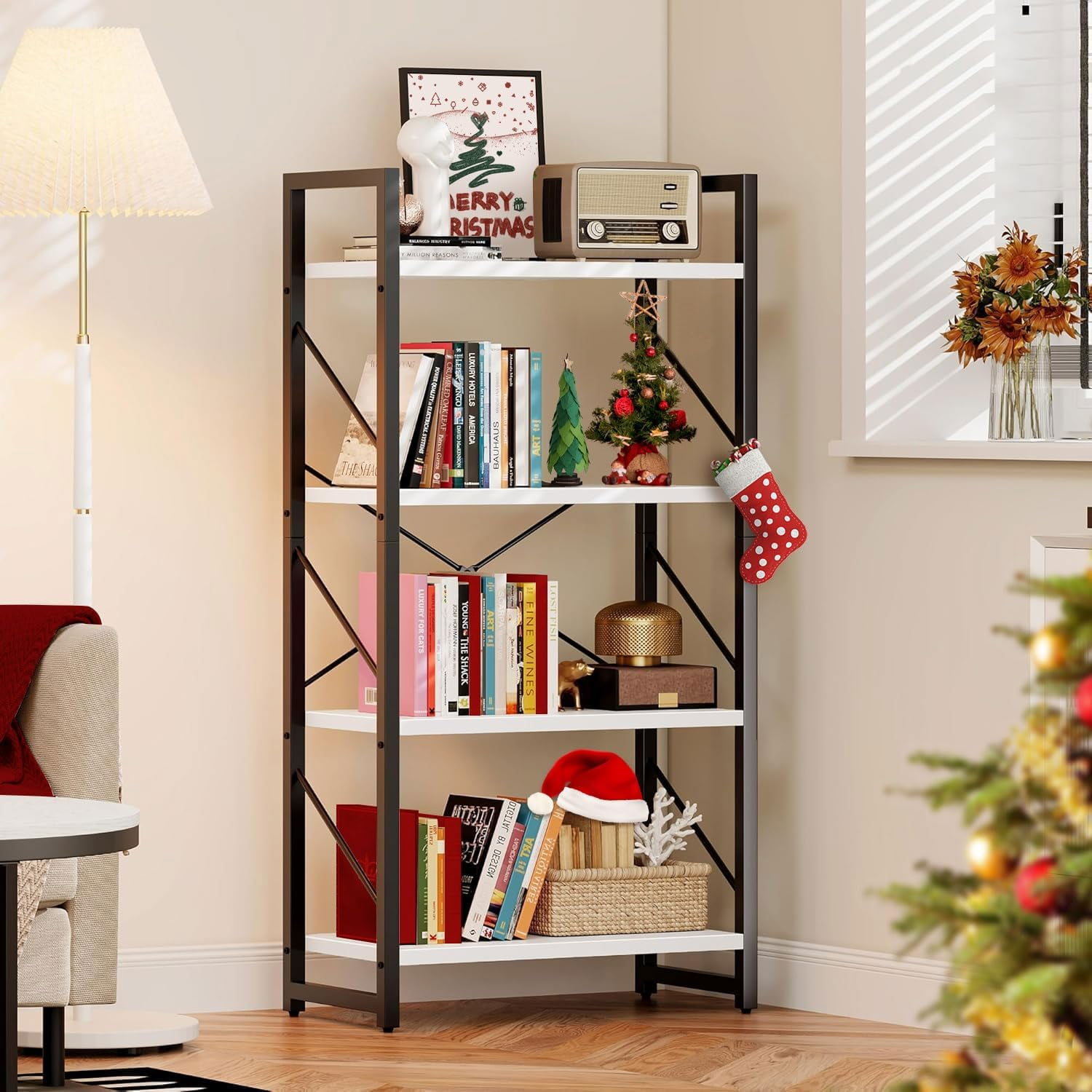 Wellsay 4-Tier Bookshelf, Modern Free Standing 4 Shelf Bookcases and ...