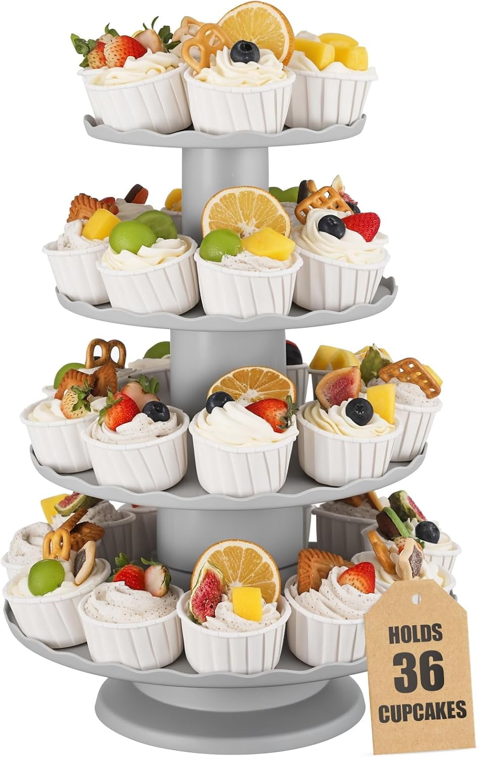 Wellsay 4-Tier Cupcake Stand Tower Holder for 36 Cupca，Large Plastic ...