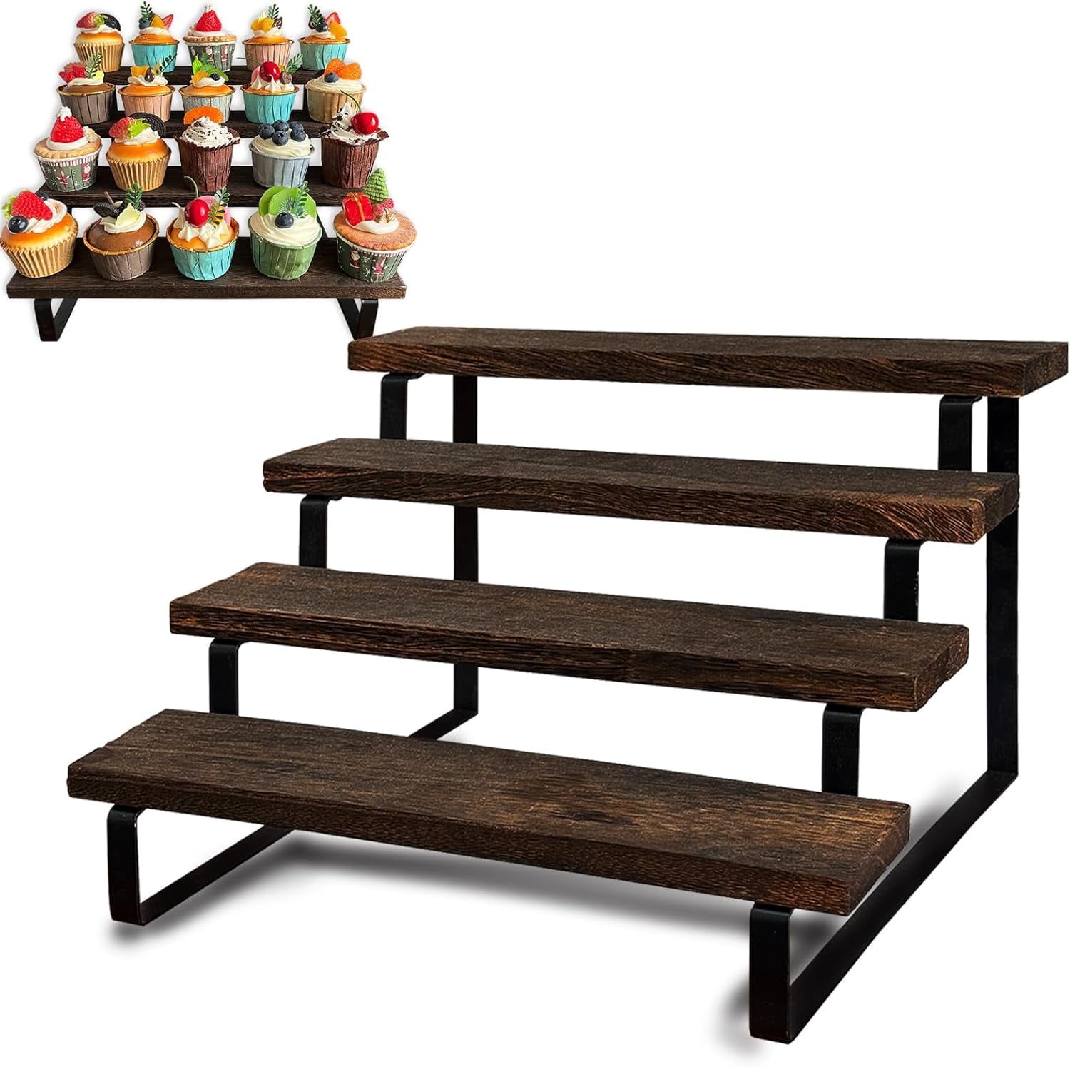 Wellsay 4 Tier Wooden Cupcake Stand Rustic Wood Cupcake Stand 24 ...